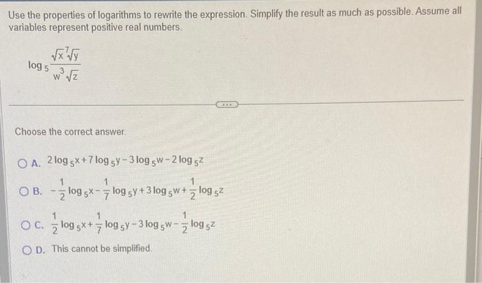Solved Use the properties of logarithms to rewrite the | Chegg.com