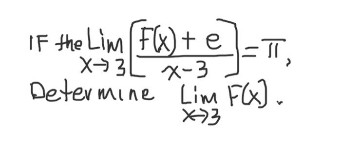 Solved IF the Limx→3[x−3F(x)+e]=π, Determine Limx→3F(x). | Chegg.com