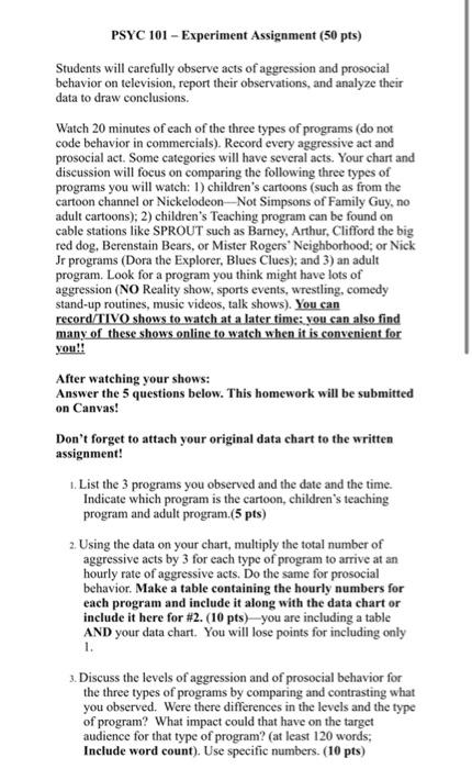 PSYC 101 - Experiment Assignment (50 pts) Students | Chegg.com