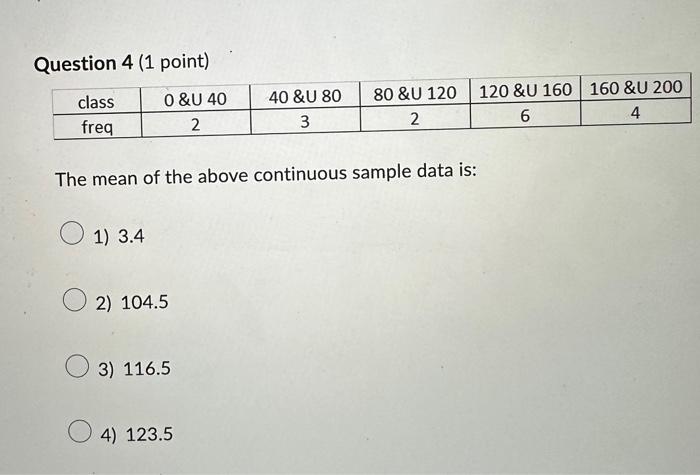 Solved The mean of the above continuous sample data is: 1) | Chegg.com