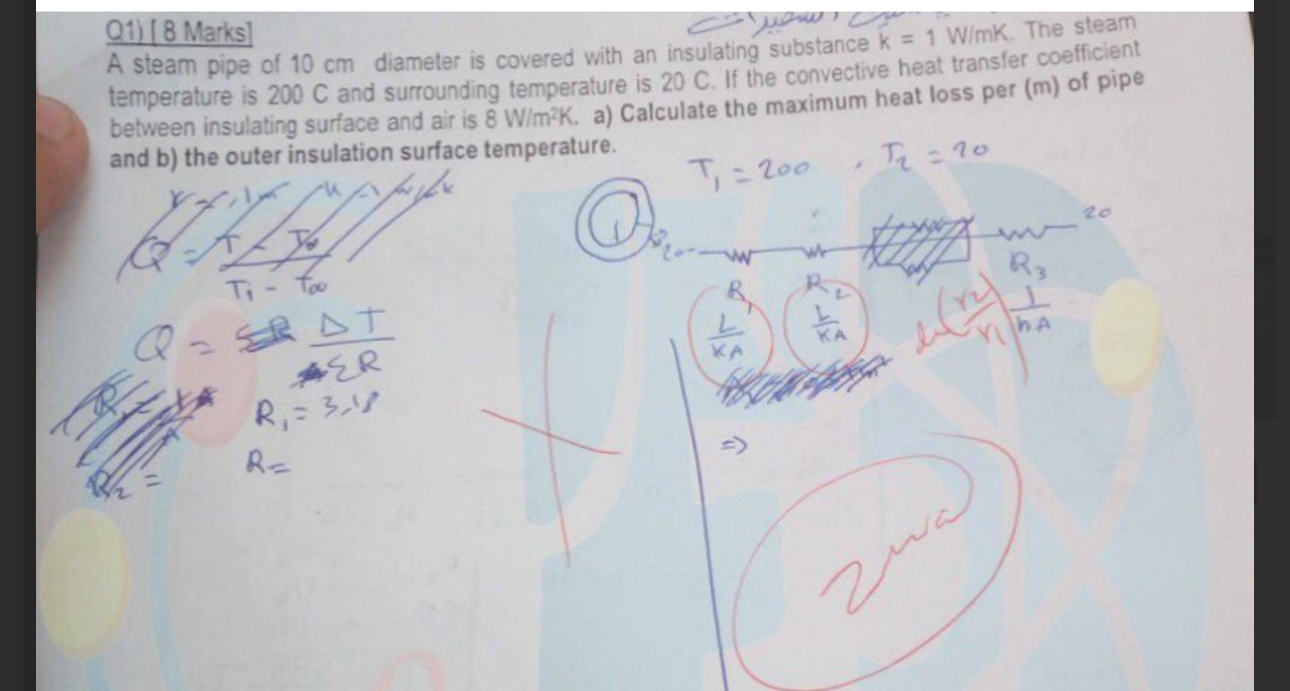 Solved Q1) [ 8 ﻿Marks]A steam pipe of 10 ﻿cm diameter is | Chegg.com