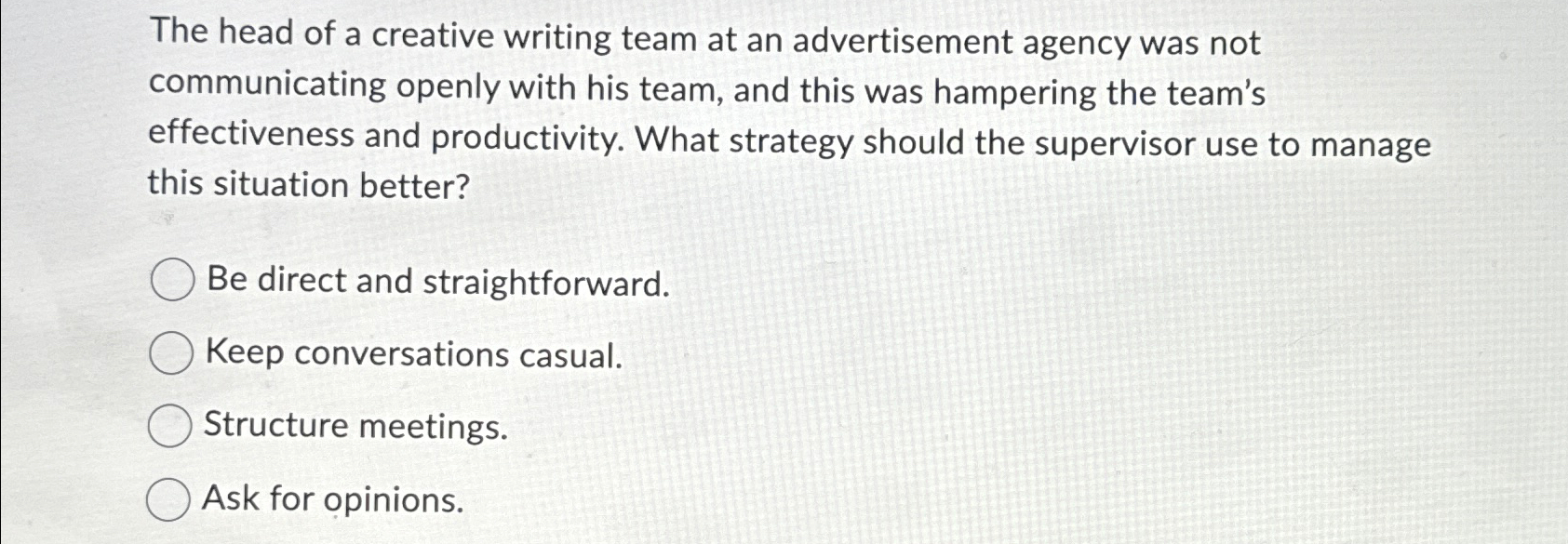 Solved The head of a creative writing team at an | Chegg.com