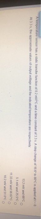 Solved A temperature sensor has a static transfer function | Chegg.com