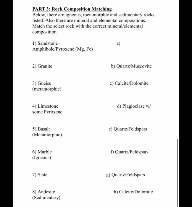 Solved PART 3: Rock Composition Matching Below, there are | Chegg.com
