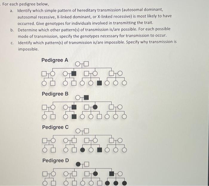 Solved For each pedigree below, a. Identify which simple | Chegg.com