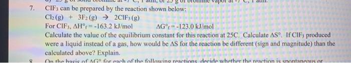 Solved CIF3 can be prepared by the reaction shown below: | Chegg.com