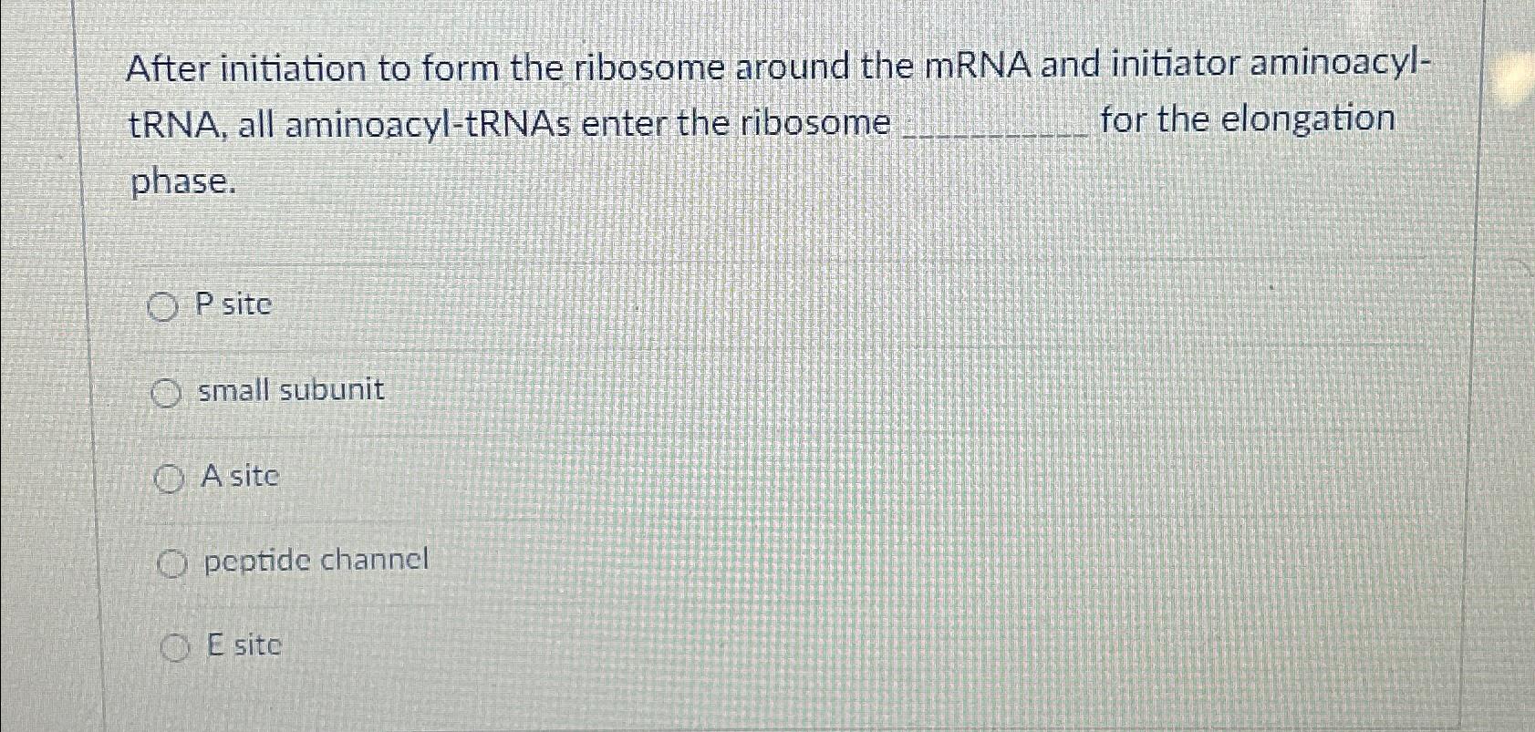 Solved After initiation to form the ribosome around the mRNA | Chegg.com
