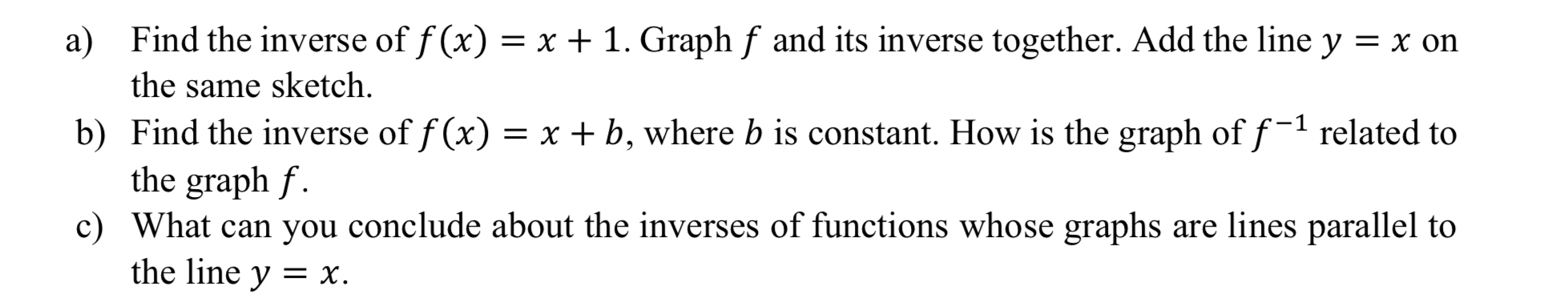 Solved a) ﻿Find the inverse of f(x)=x+1. ﻿Graph f ﻿and its | Chegg.com
