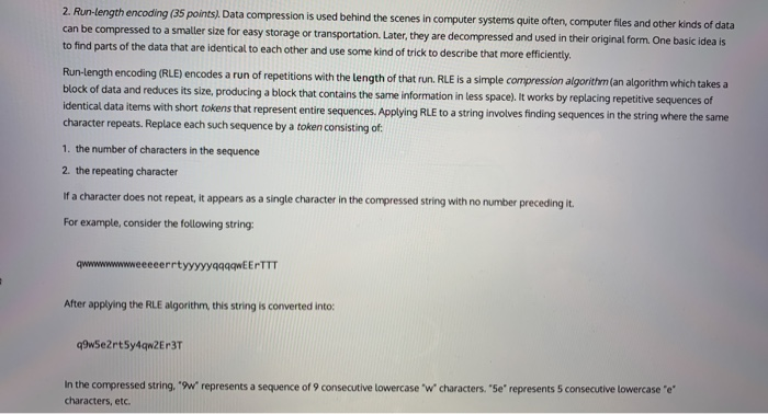 Solved 2. Run-length encoding (35 points). Data compression | Chegg.com