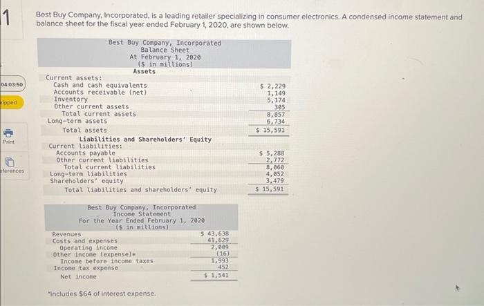 Solved Best Buy Company, Incorporated, is a leading retailer | Chegg.com