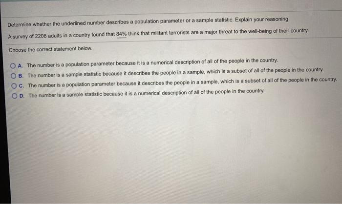 Solved Determine whether the underlined number describes a | Chegg.com
