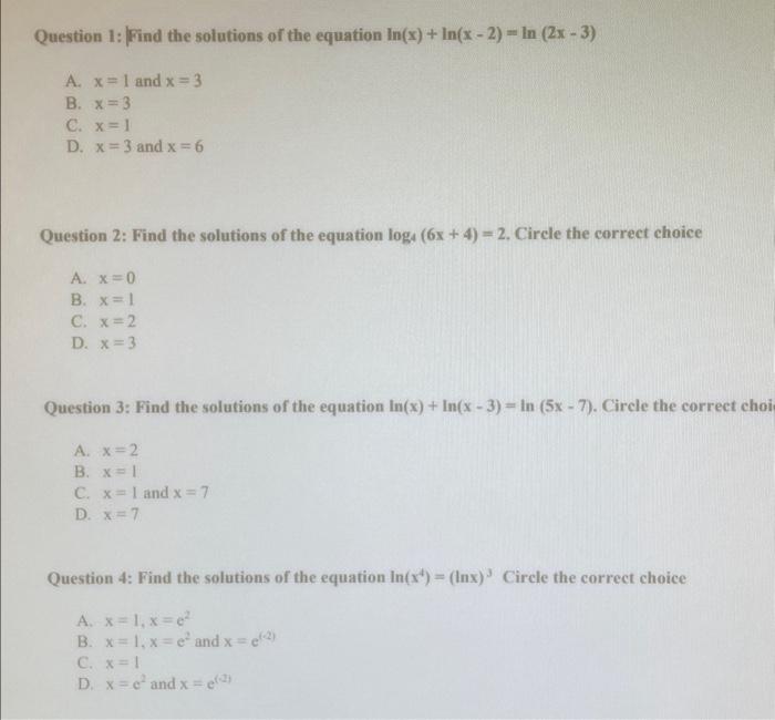 Solved Question 1: Find the solutions of the equation | Chegg.com