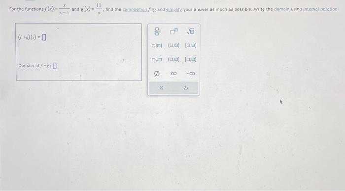 Solved For the functions f(x)=x−1x and g(x)=x11, find the | Chegg.com