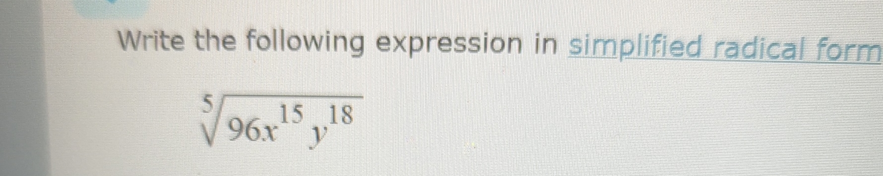 Write the following expression in simplified radical | Chegg.com