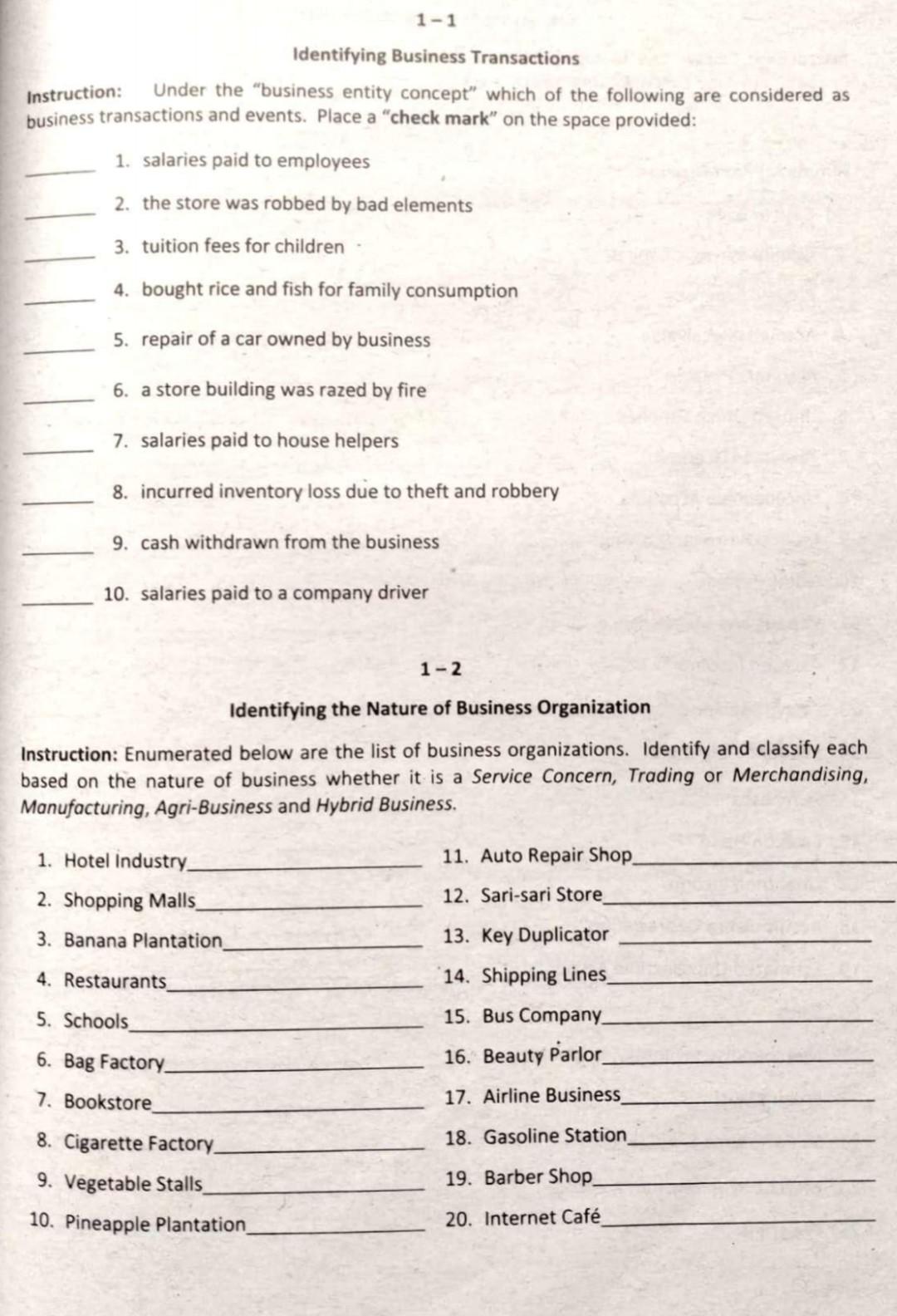 Solved Instruction: 1-1 Identifying Business Transactions | Chegg.com