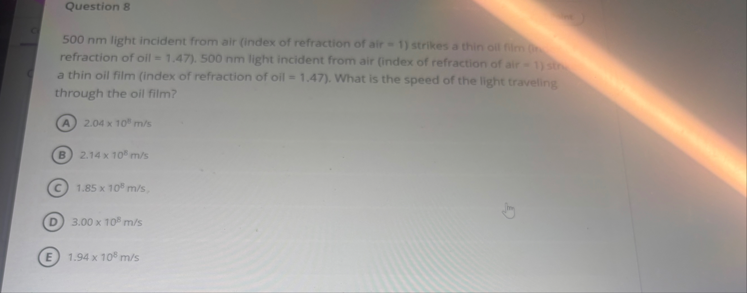 Solved Question 8500 ﻿nm light incident from air (index of | Chegg.com