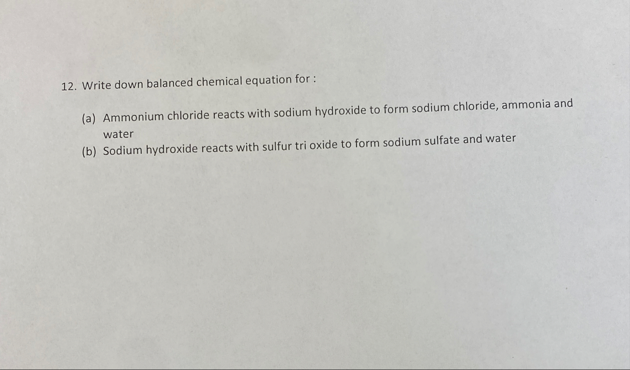 Solved Write down balanced chemical equation for:(a) | Chegg.com