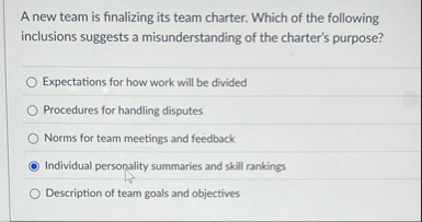 Solved A new team is finalizing its team charter. Which of | Chegg.com