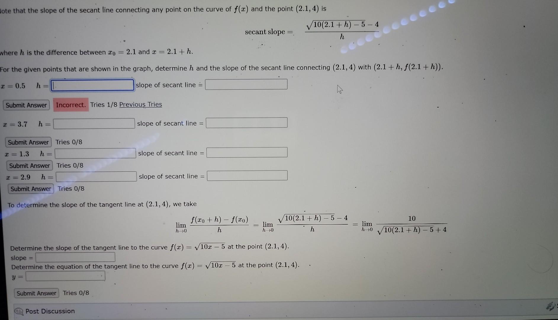 Solved f(x)=10x−5 Note that the slope of the secant line | Chegg.com