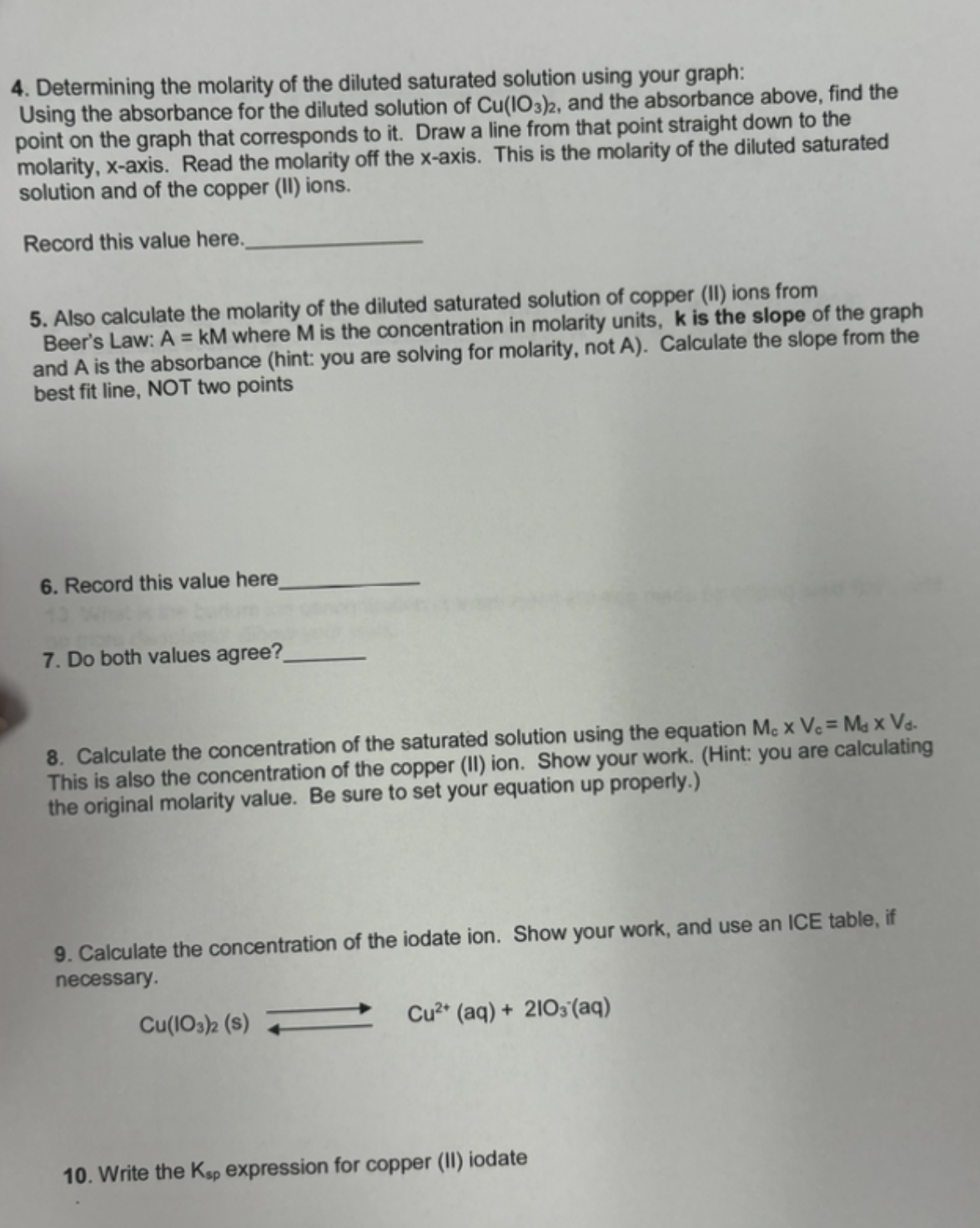 Solved Determining the molarity of the diluted saturated | Chegg.com