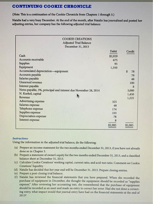 Solved CONTINUING COOKIE CHRONICLE (Note: This is a | Chegg.com