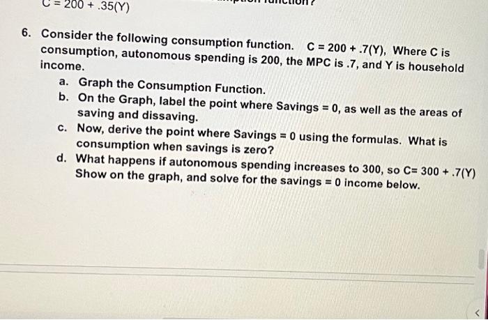 Solved 6. Consider the following consumption function. | Chegg.com Solved 6. Consider the following consumption function. | Chegg.com