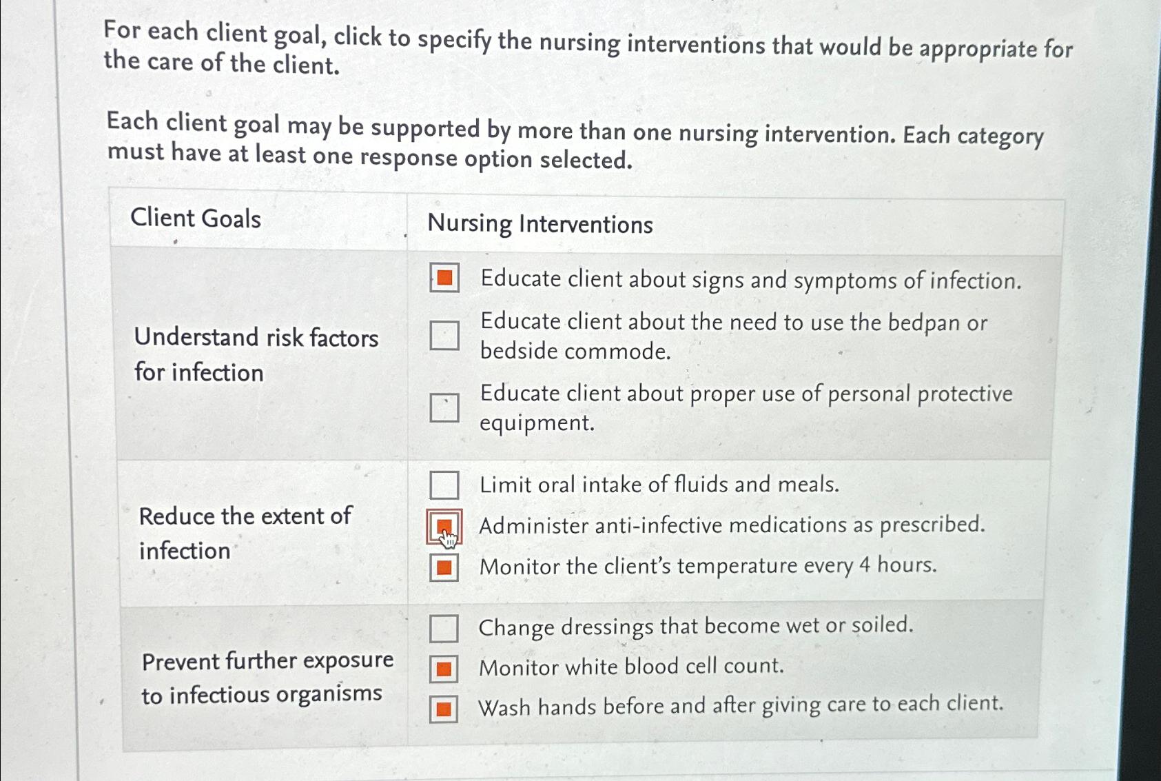 Solved For each client goal, click to specify the nursing | Chegg.com
