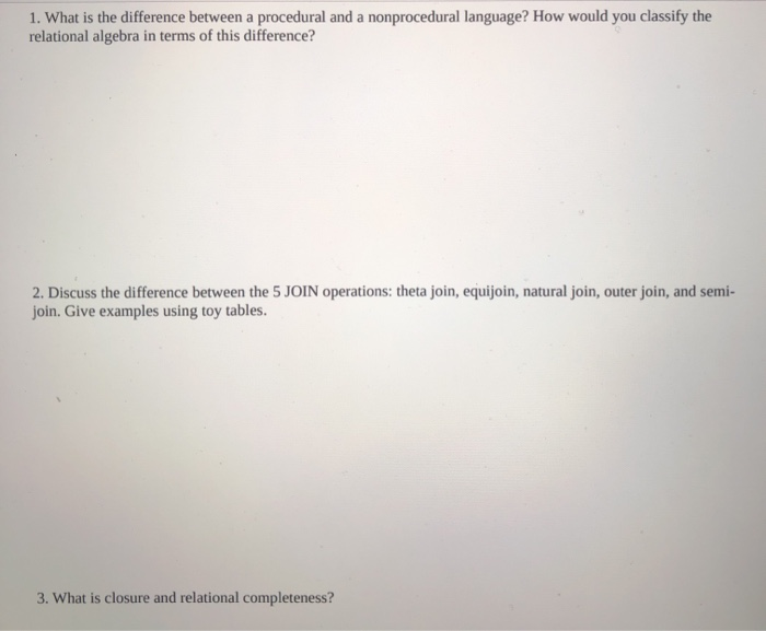 Solved 1. What is the difference between a procedural and a | Chegg.com