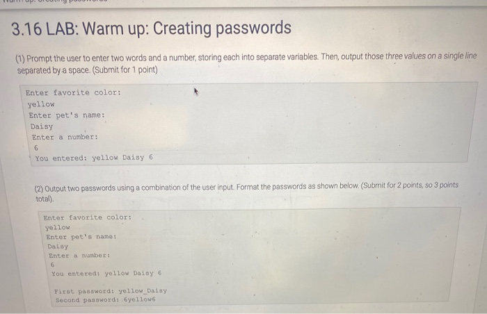 Solved 316 Lab Warm Up Creating Passwords 1 Prompt