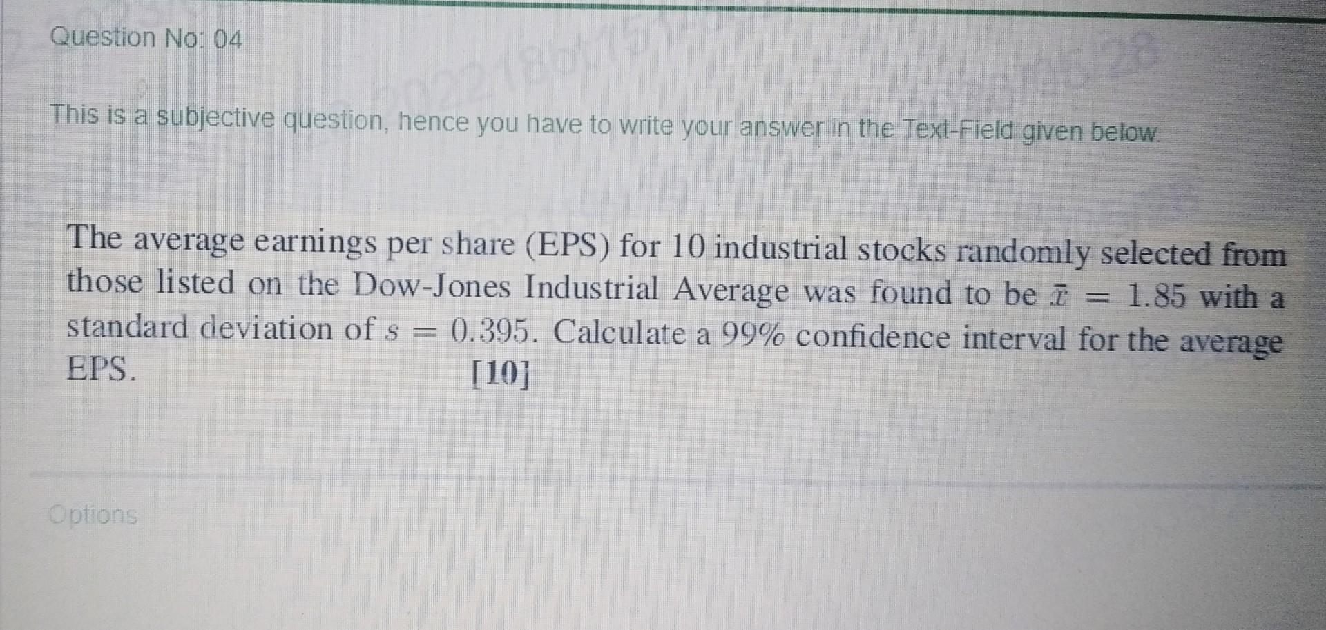Solved The average earnings per share (EPS) for 10 | Chegg.com