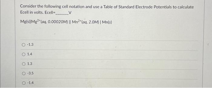 Solved Consider the following cell notation and use a Table | Chegg.com