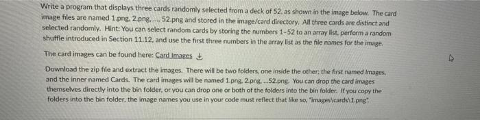 Solved Write a program that displays three cards randomly | Chegg.com