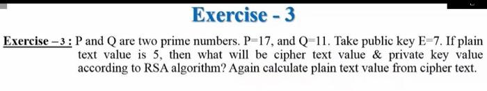 Solved exercises in RSA Algorithms to be solved in a 1 word | Chegg.com