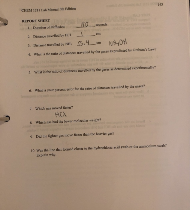 Solved 143 CHEM 1211 Lab Manual 5th Edition REPORT SHEET 180 | Chegg.com