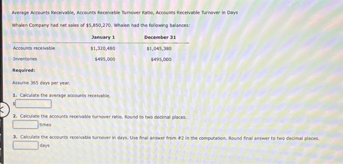 Solved Average Accounts Receivable, Accounts Receivable | Chegg.com