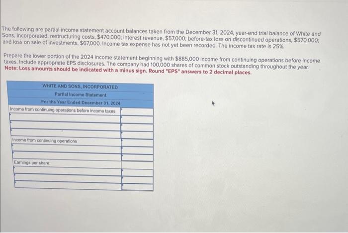 Solved The following are partial income statement account | Chegg.com