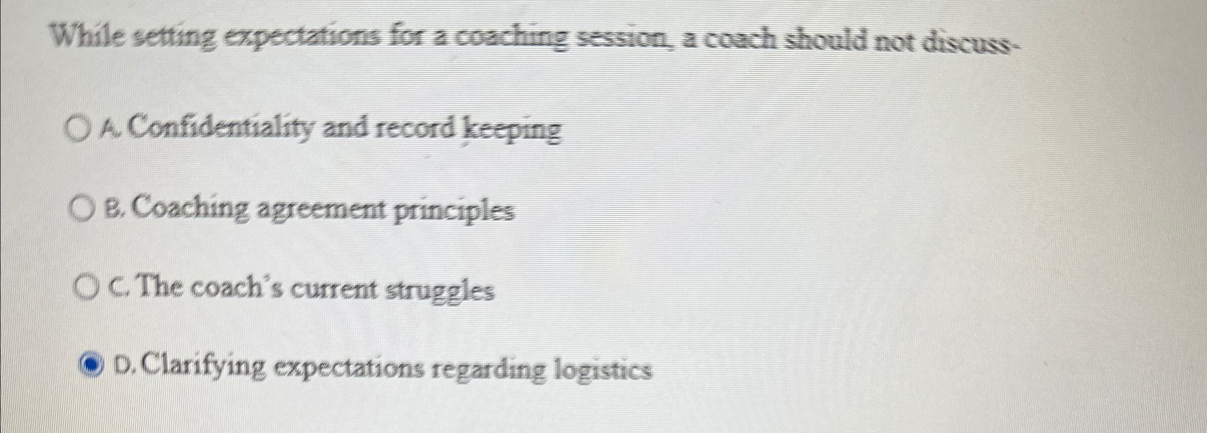 Solved While setting expectations for a coaching session, a | Chegg.com