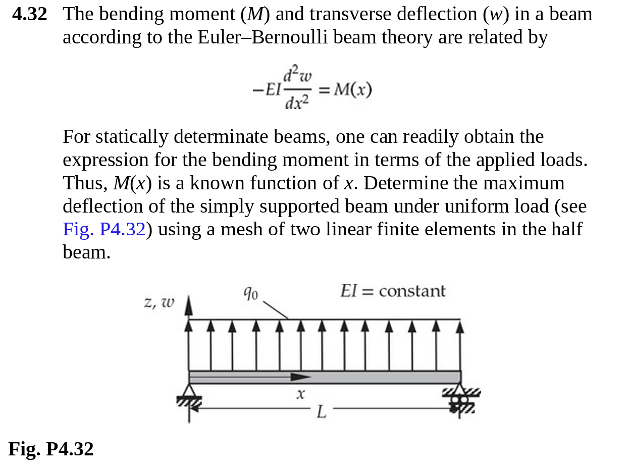 Solved 4.32 ﻿The bending moment (M) ﻿and transverse | Chegg.com