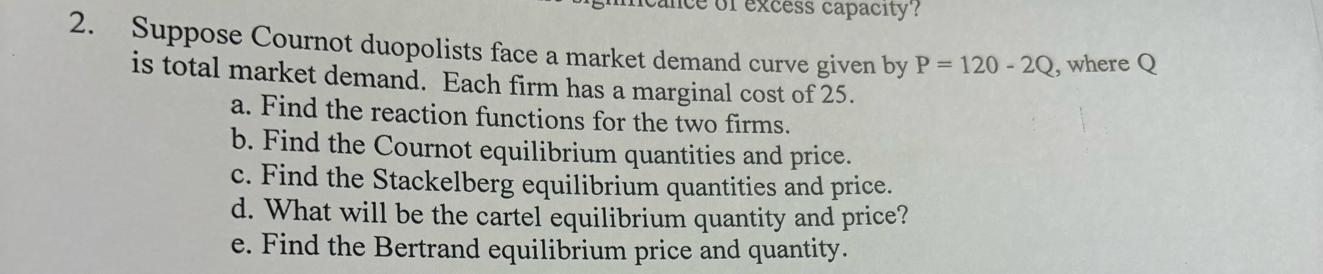 Solved Suppose Cournot duopolists face a market demand curve | Chegg.com