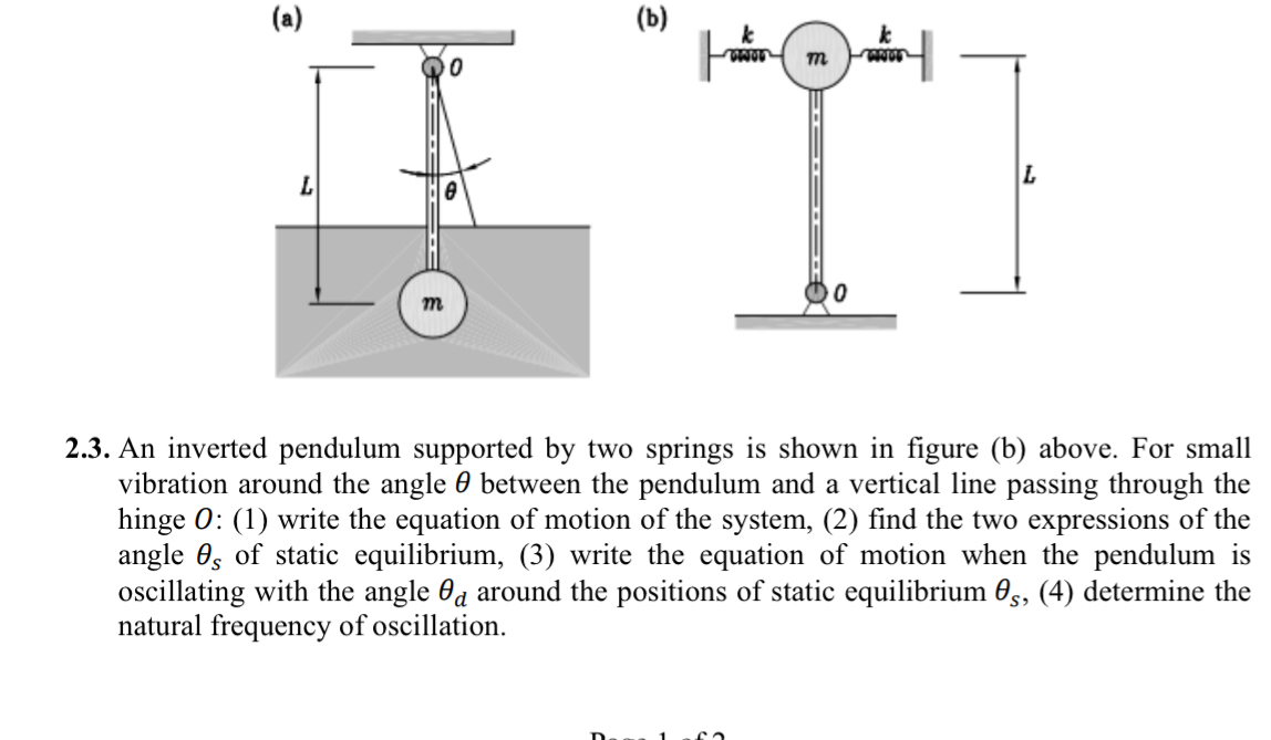 Solved (b)2.3. ﻿An inverted pendulum supported by two | Chegg.com