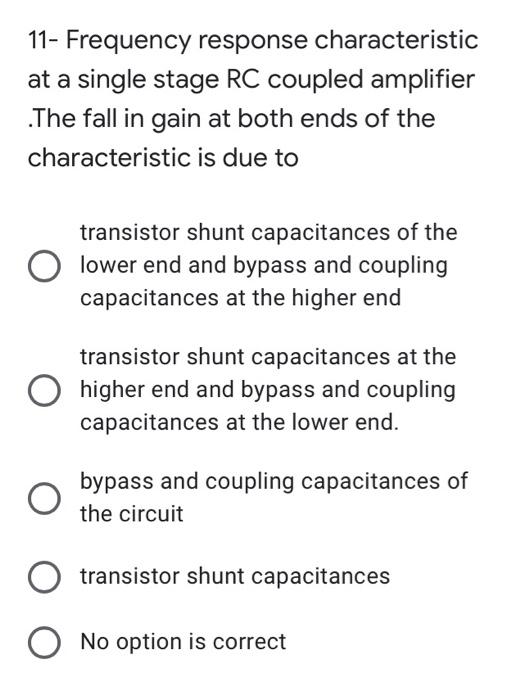 Solved 11- Frequency response characteristic at a single | Chegg.com