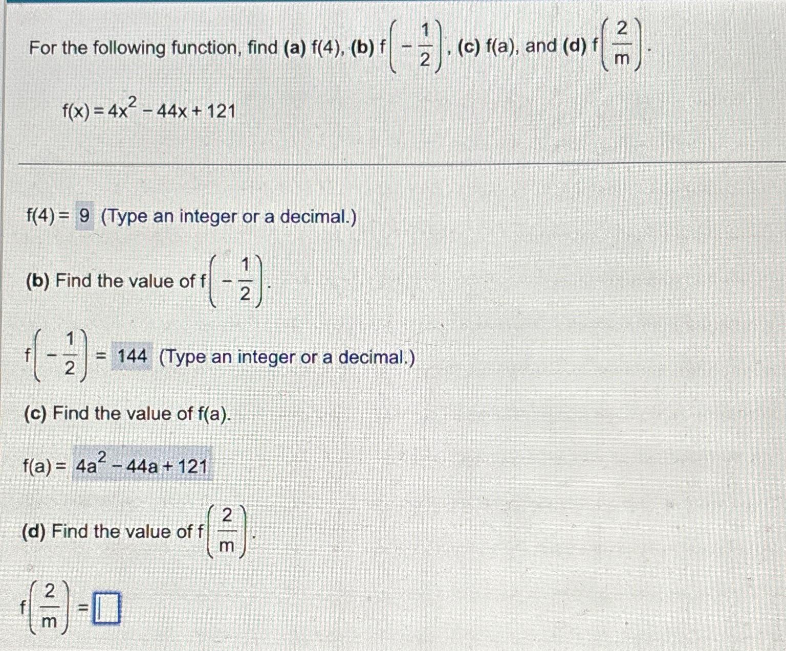 Solved For the following function, find | Chegg.com
