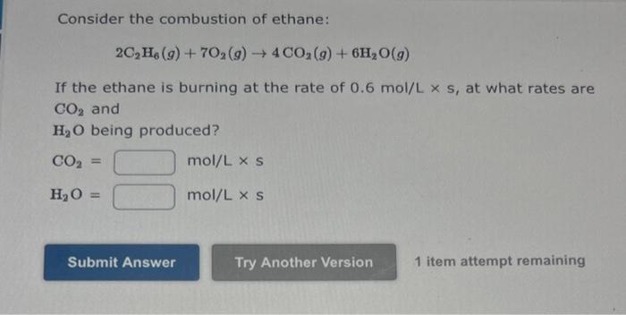 Solved Consider the combustion of ethane: | Chegg.com
