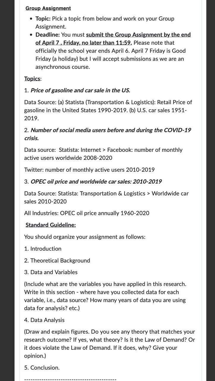 Solved Group Assignment - Topic: Pick a topic from below and | Chegg.com