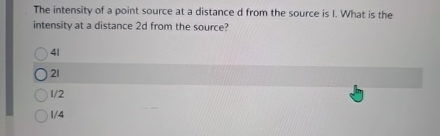 Solved The intensity of a point source at a distance d ﻿from | Chegg.com