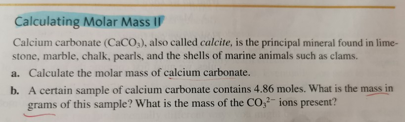 Solved Calculating Molar Mass II Calcium carbonate (CaCO3), | Chegg.com