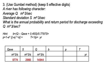 Solved 3. (Use Gumbel method) (keep 5 effective digits) A | Chegg.com