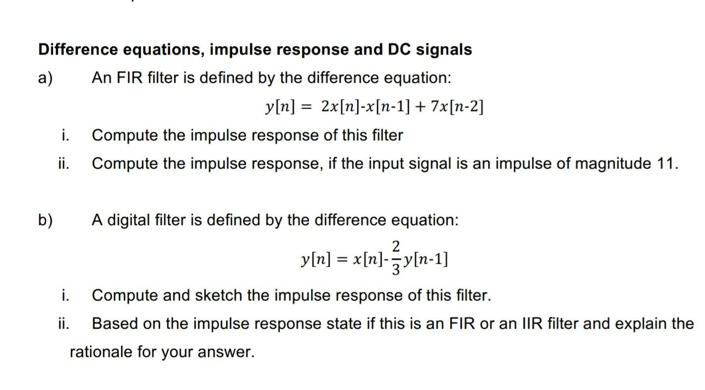 Solved Difference equations, impulse response and DC signals | Chegg.com