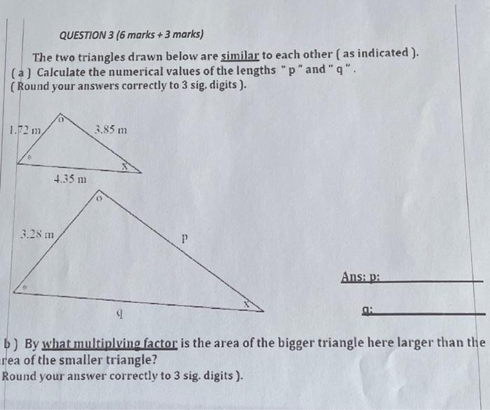 Solved QUESTION 3 (6 marks + 3 marks) The two triangles | Chegg.com