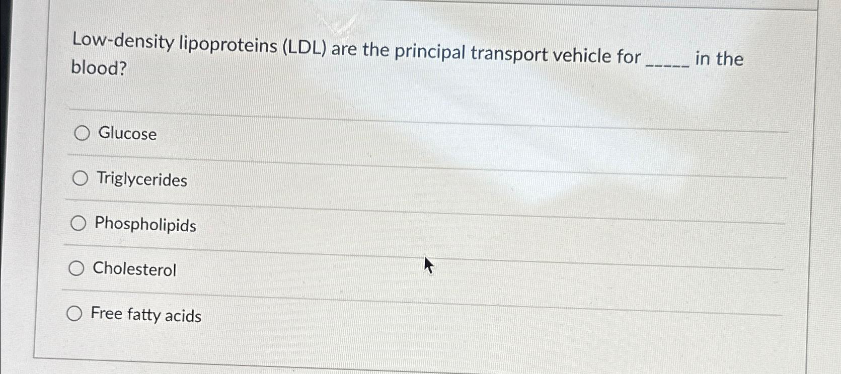 Solved Low-density lipoproteins (LDL) ﻿are the principal | Chegg.com